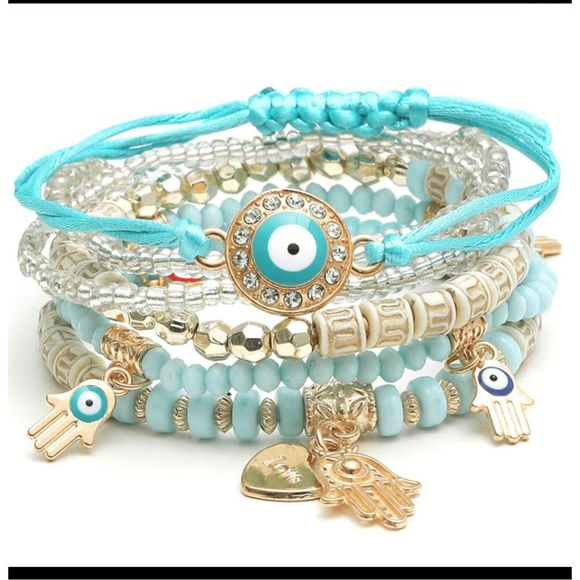 No Brand | Jewelry | Womens Beaded Multilayer Bracelet Set Boho Hamsa ...